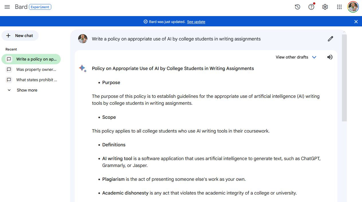 Using AI to Generate an AI Use Policy for College Student Writing ...